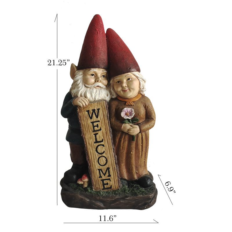 Hi-Line Gift Ltd. Robert & Sofia Standing Gnome Couple with Welcome Sign & Reviews | Wayfair